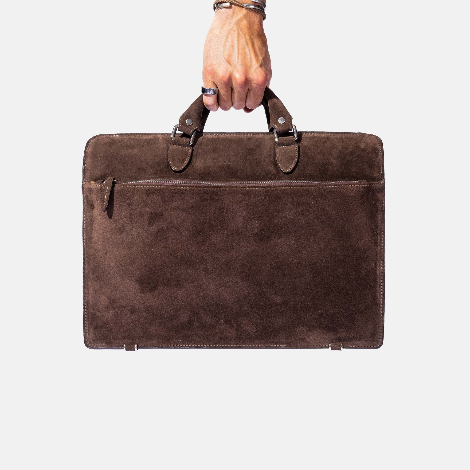 Baron — Zip Briefcase Brown Suede