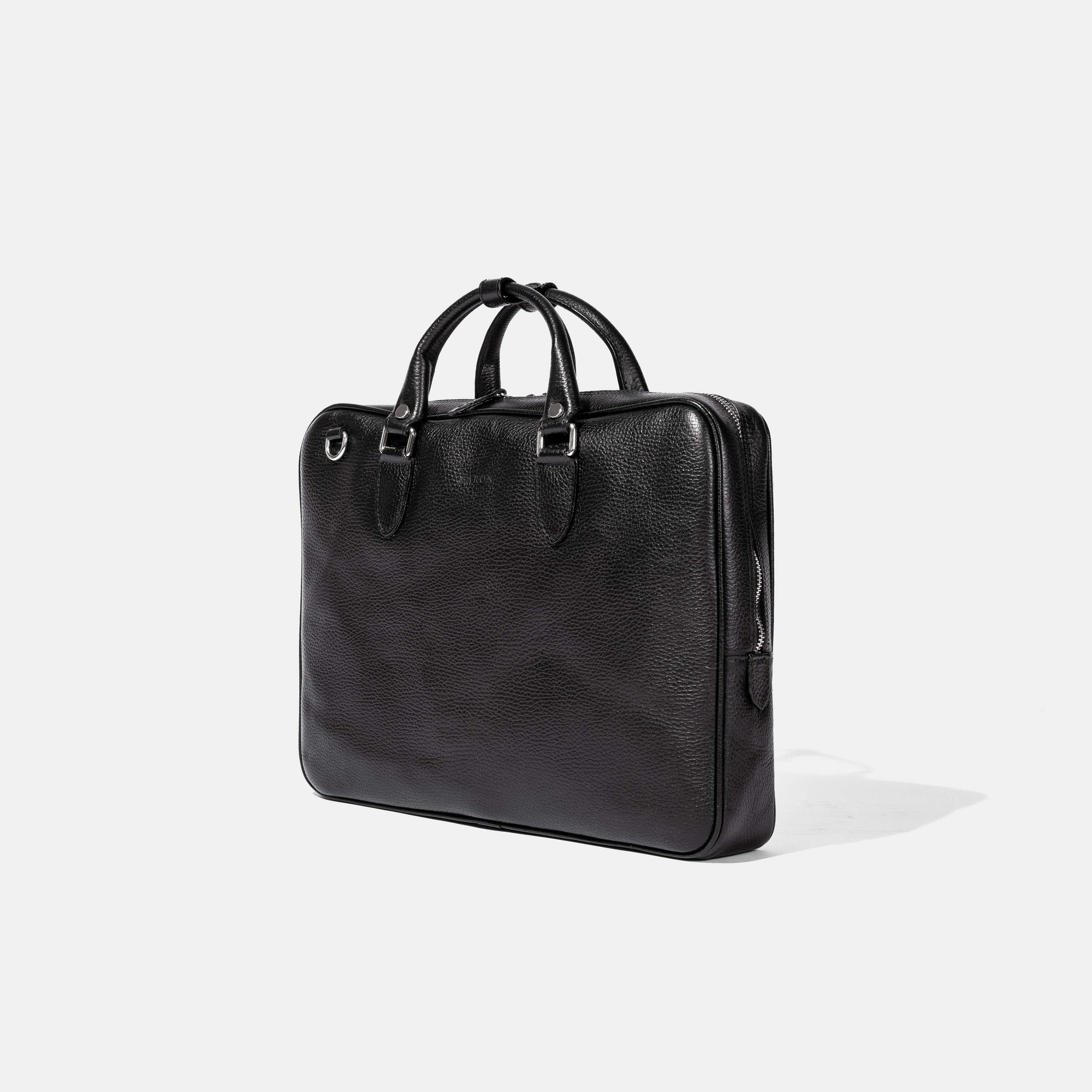 Baron — Slim Briefcase Black Grain Leather