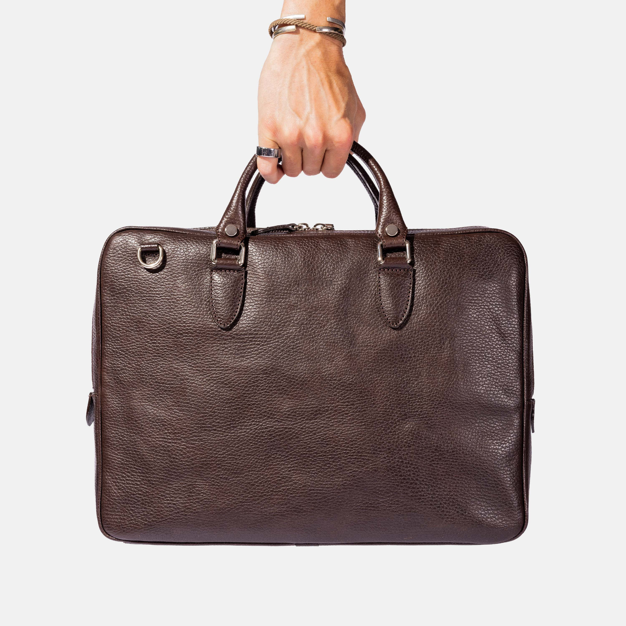 Baron — Slim Briefcase Brown Grain Leather